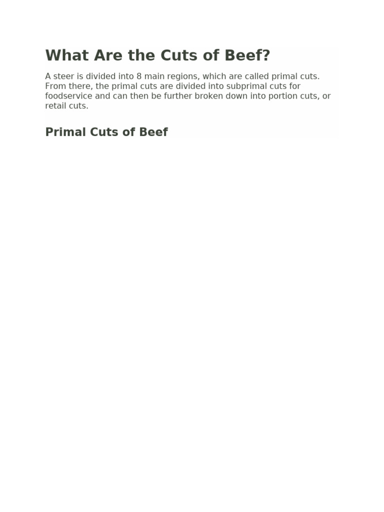 Beef Cuts Guide for Chefs | PDF | Chuck Steak | Beef