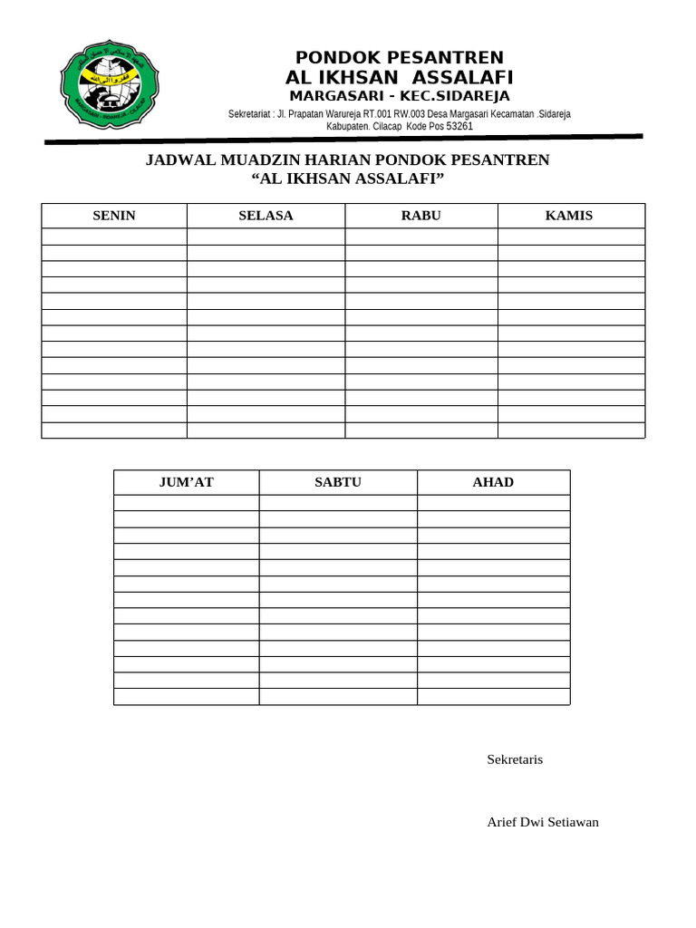 Jadwal Muadzin Harian | PDF