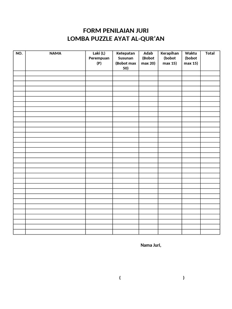 Form Penilaian Juri | PDF