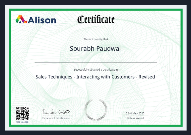 Alison - Certificate 1612 16644072 | PDF