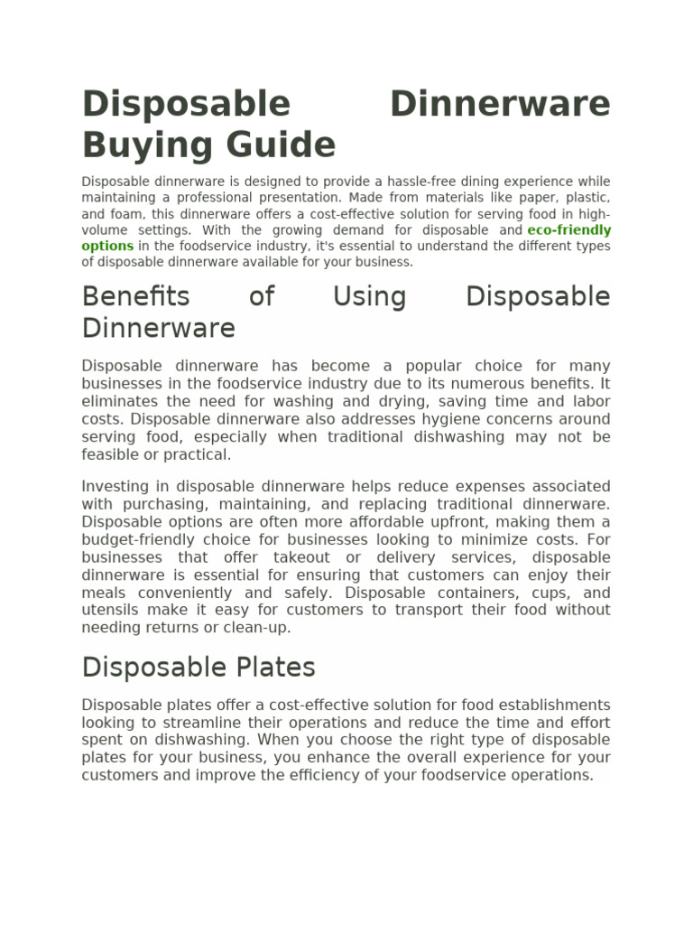 Ultimate Guide to Disposable Dinnerware | PDF | Restaurants | Tableware
