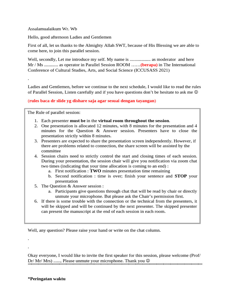 Script Moderator ICCUSASS 2021 | PDF