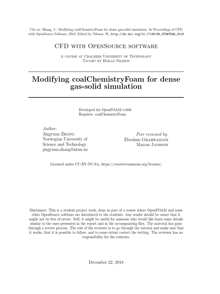 Modifying coalChemistryFoam For Dense Gas-Solid Simulation | PDF | Force | Gases