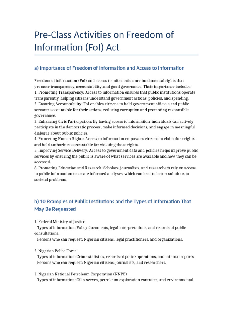 Importance of Freedom of Information Act | PDF | Accountability ...
