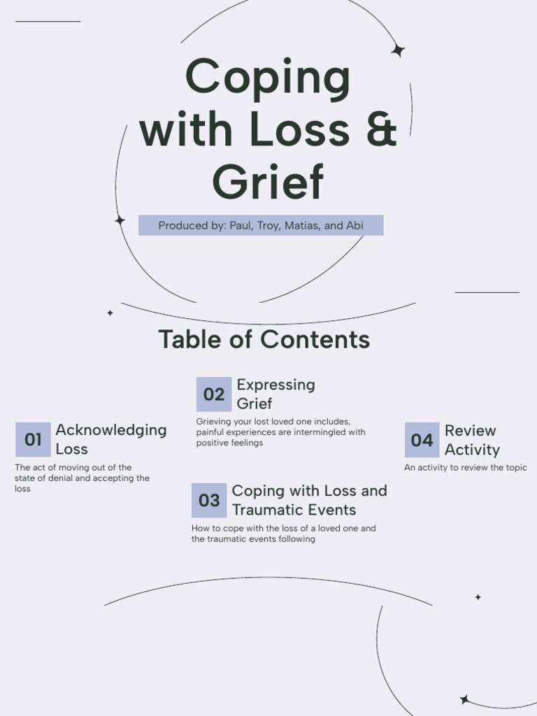Coping With Loss & Grief - Health | PDF | Grief | Flashcard