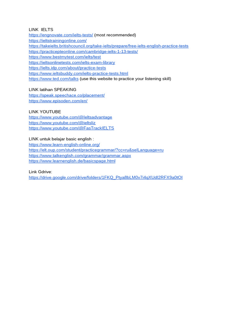 Kumpulan Website Gratis Untuk Latihan Ielts, Speaking Dan Ebook Basic English ?? | PDF