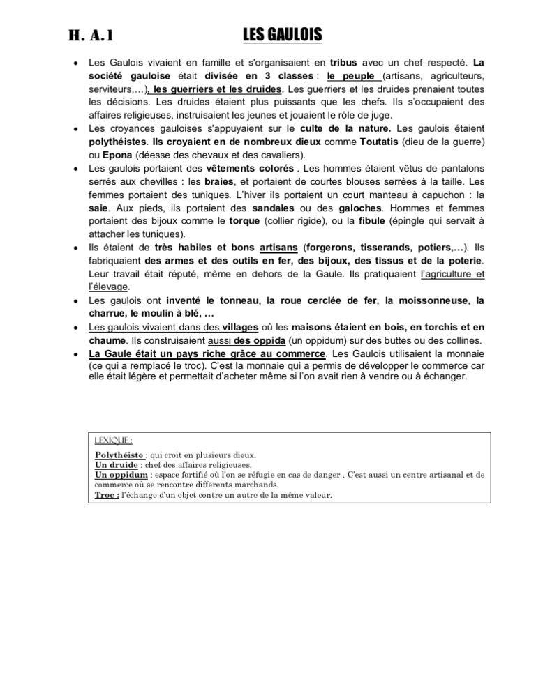Leçon Les Gaulois Ce2-Cm1-Cm2 | PDF