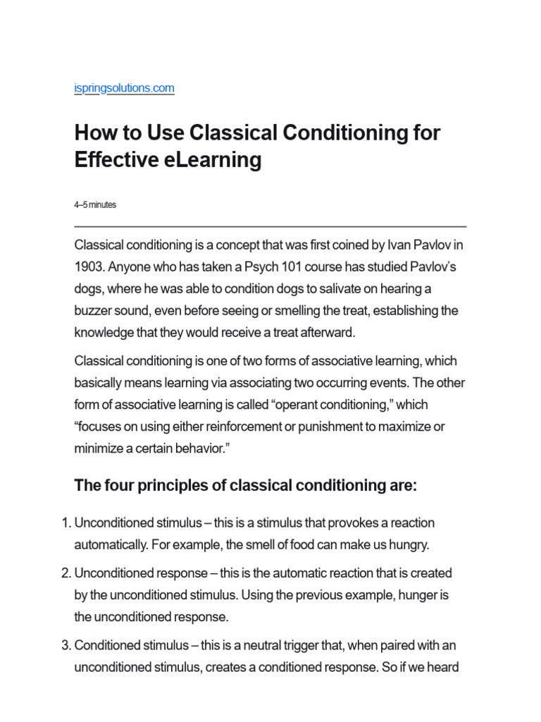 How To Use Classical Conditioning For Effective Elearni | PDF ...