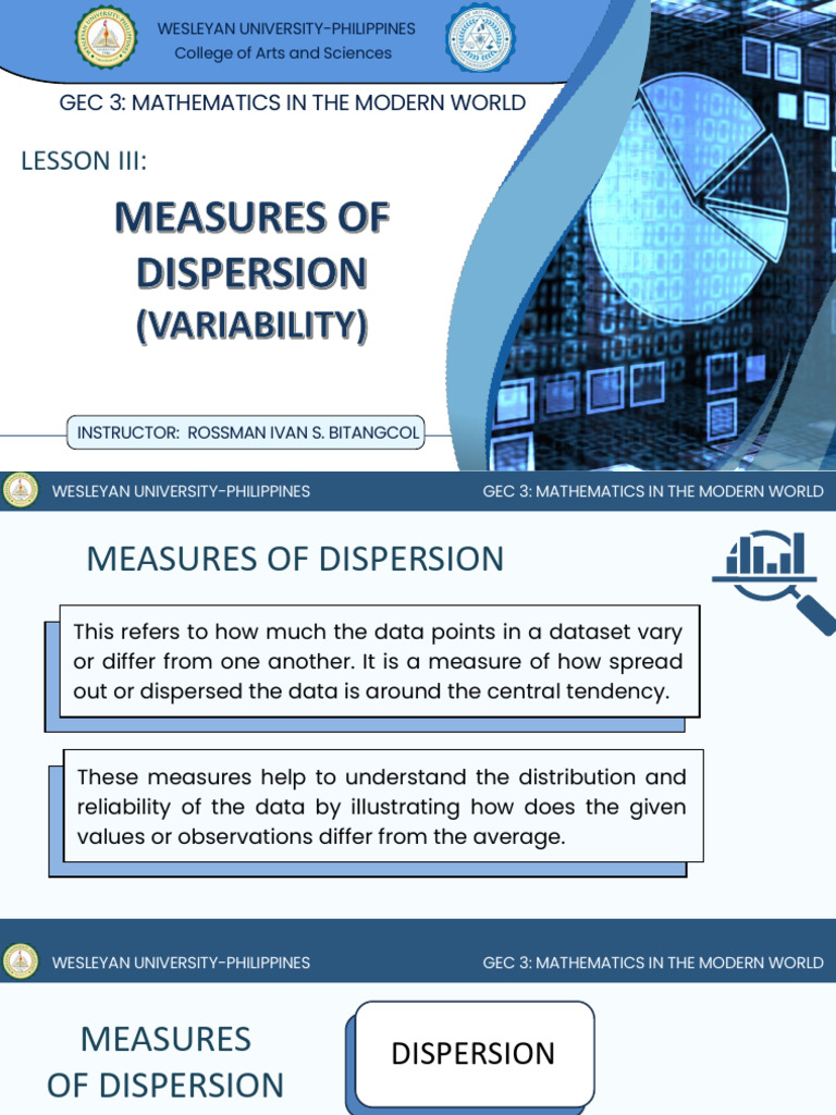 Lesson 7 - Measures of Dispersion-Statistics and Data | PDF | Standard ...