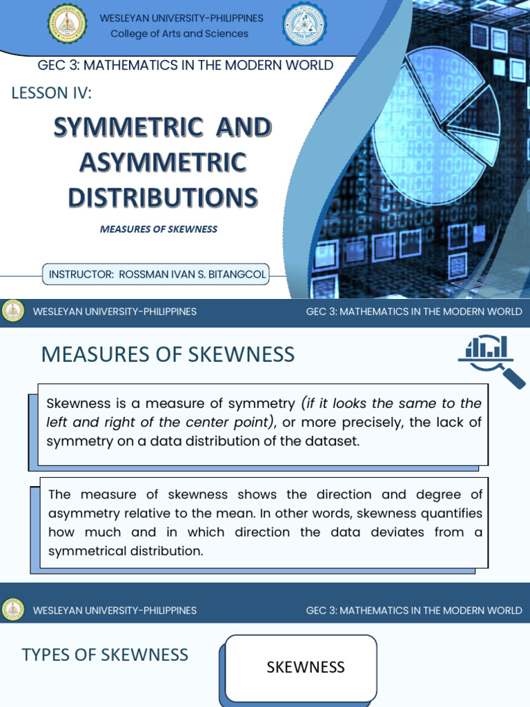 LESSON 8- MEASURES OF SKEWNESS -STATISTICS AND DATA | PDF | Skewness ...