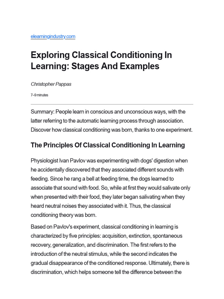 Exploring Classical Conditioning In Learning: Stages And Examples | PDF | Classical Conditioning ...