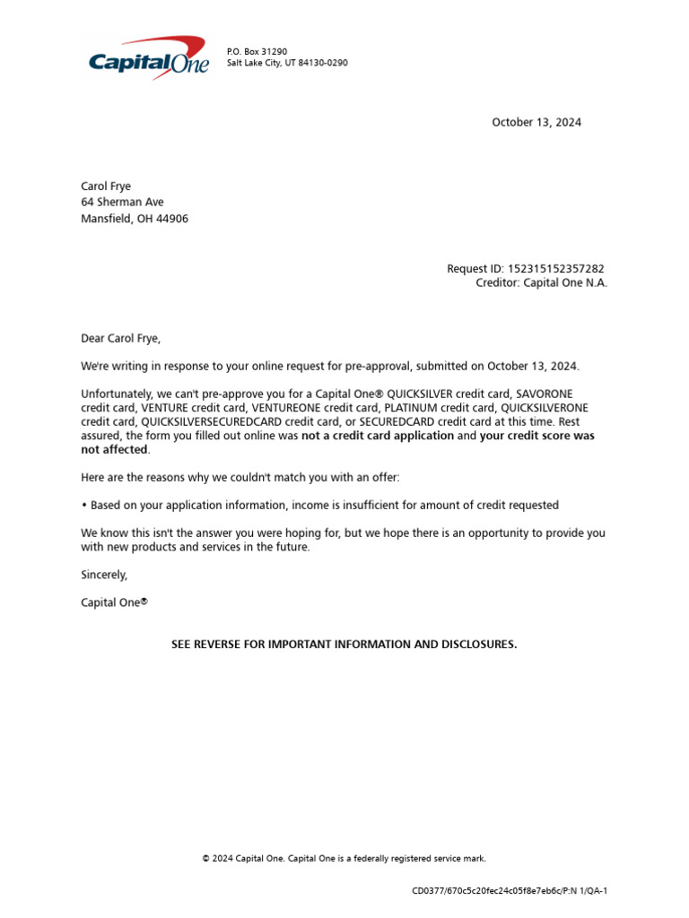 Adverse Action Letter | PDF | Credit | Finance & Money Management