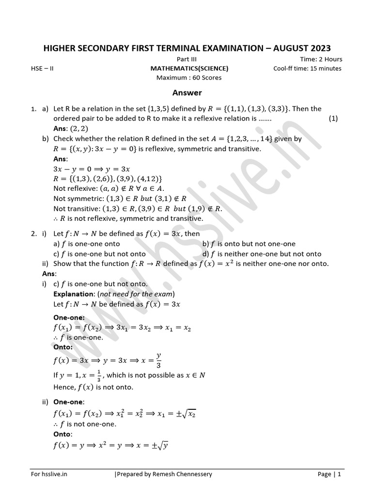 Hsslive Xii Maths Term I Key 2023 | PDF | Mathematical Concepts | Mathematical Physics