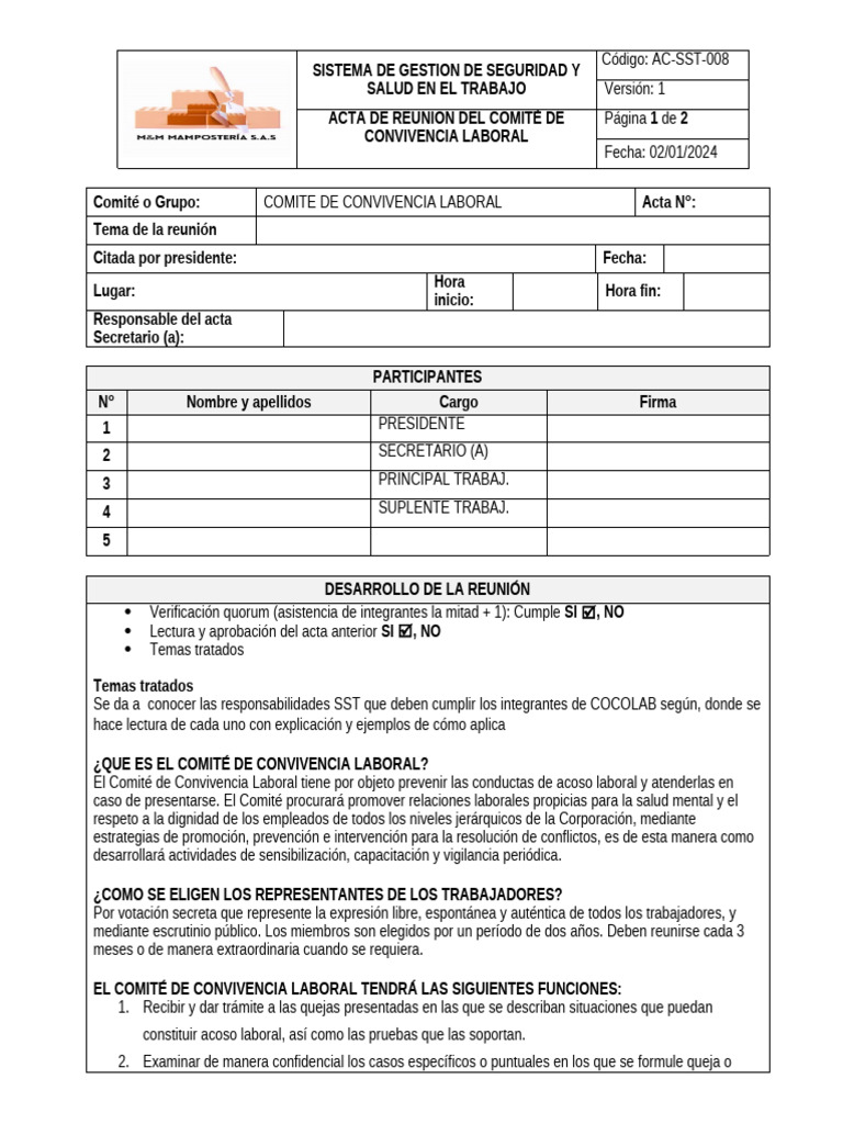 ACTA DE REUNION COCOLAB | PDF