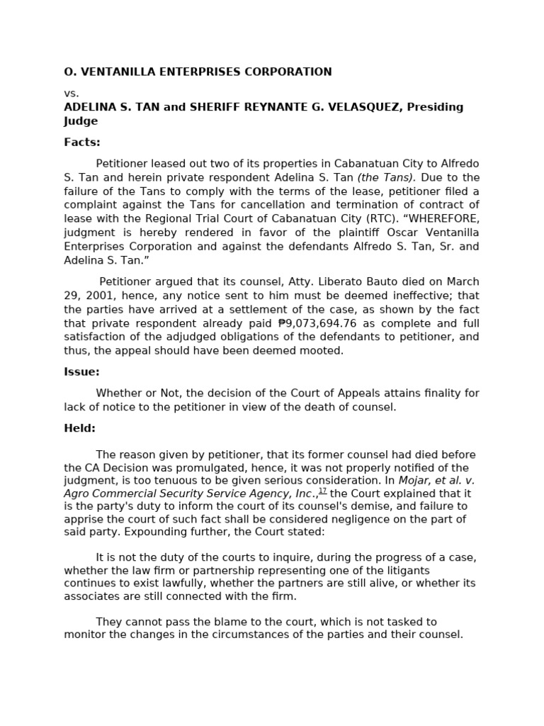 Ventilla v. Tan | PDF | Lawsuit | Judgment (Law)
