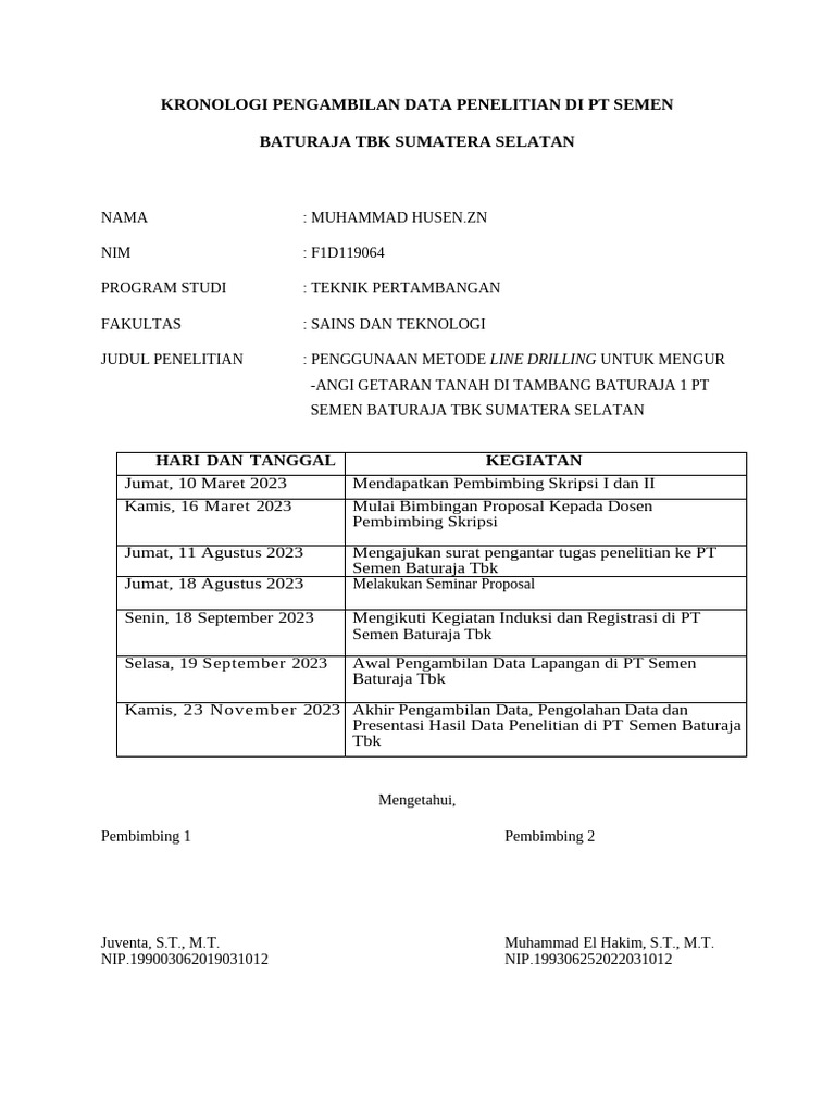 Kronologi Pengambilan Data Penelitian Di PT Semen | PDF