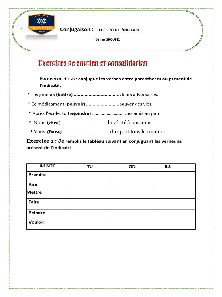 Exercices sur le Présent de l'Indicatif | PDF