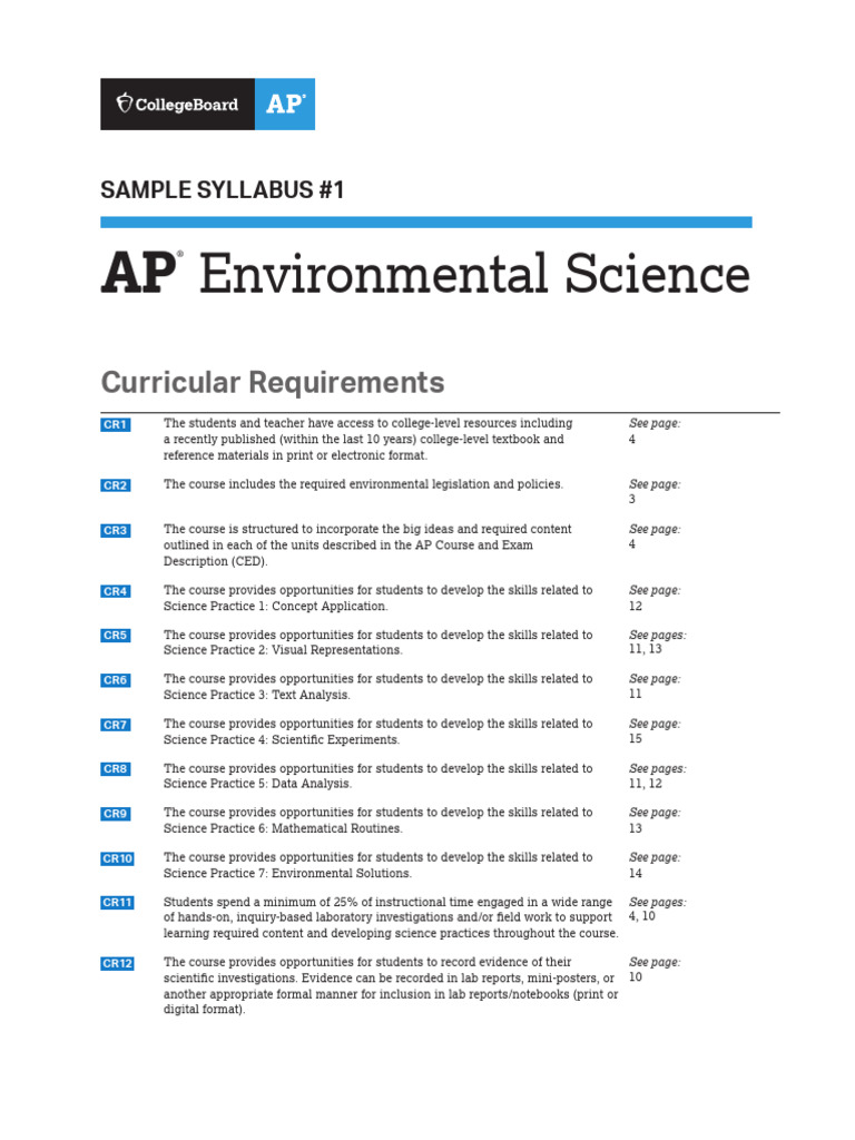 AP Environmental Science Sample Syllabus 1 | PDF | Ecosystem ...