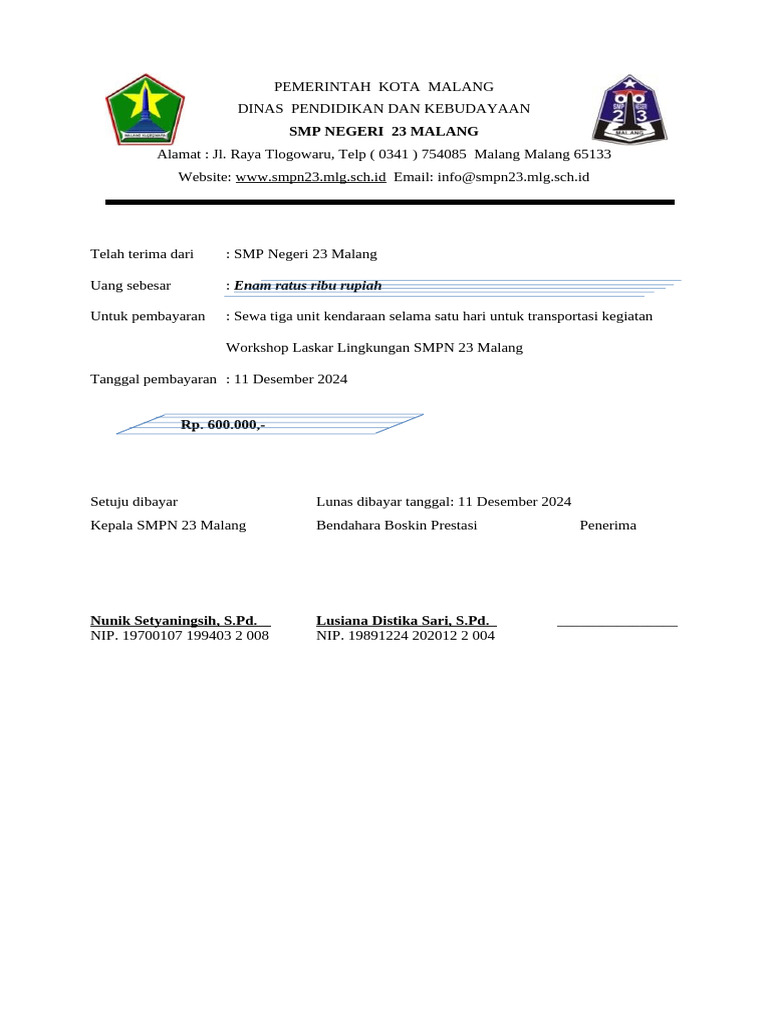 Kwitansi Sewa Angkot Lasling | PDF