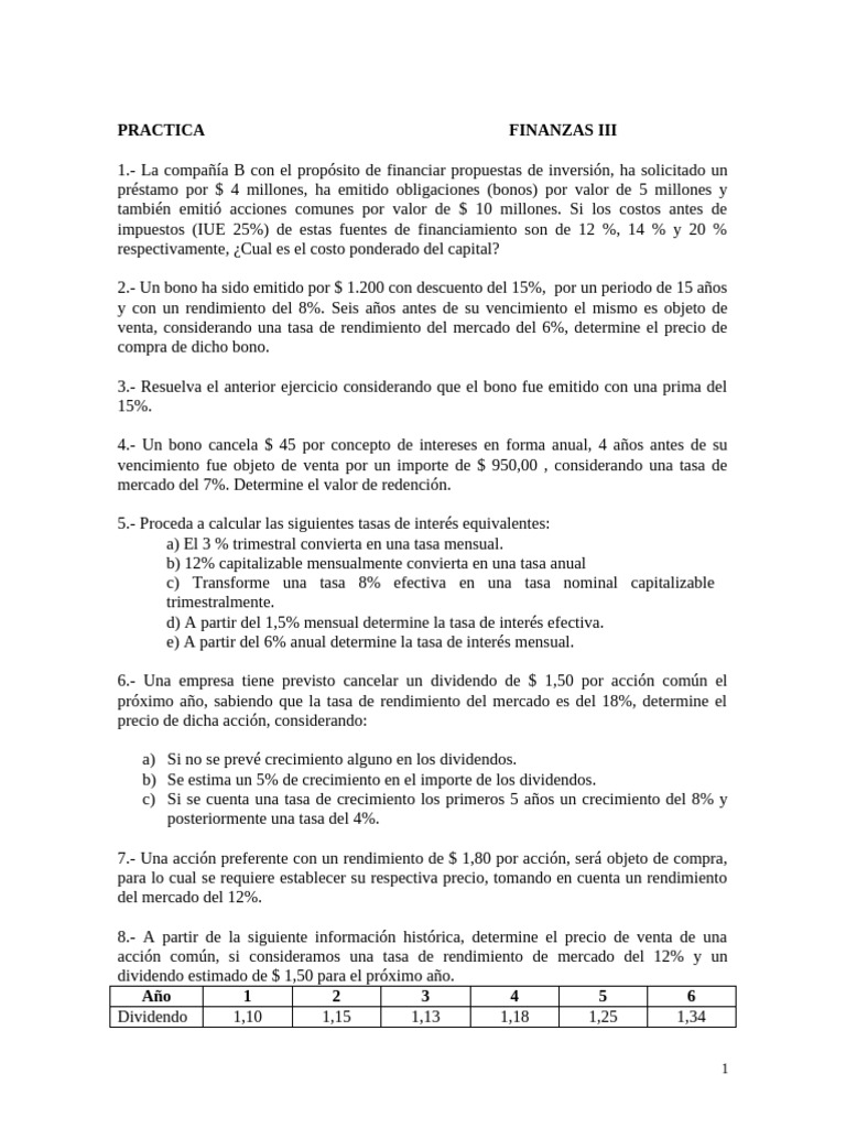 Practica Final de Finanzas III | PDF | Compartir (Finanzas) | Negocios económicos