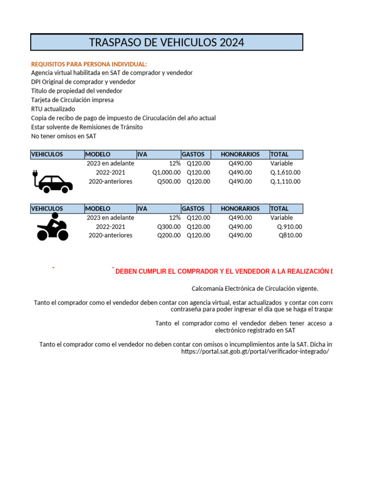 Tabla de Valor de Traspaso de Vehiculos | PDF