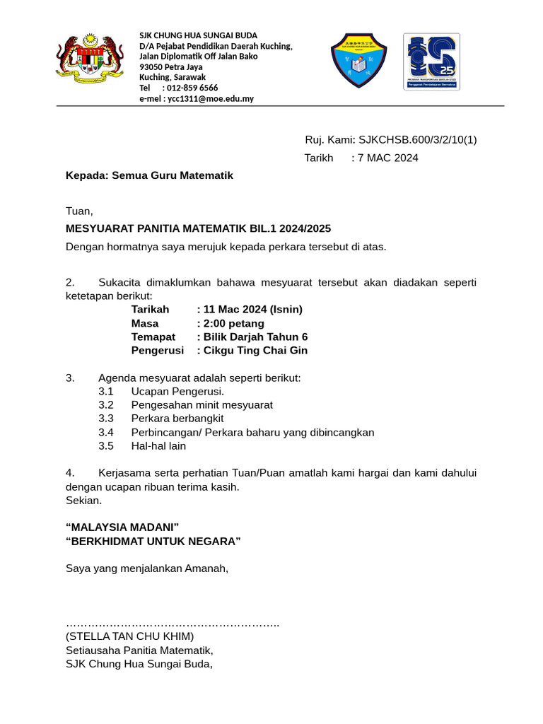 surat panggilan minit mesyuarat MT | PDF