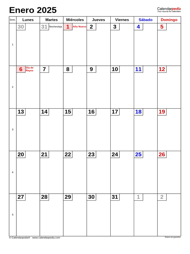 Calendario de Enero 2025 | PDF