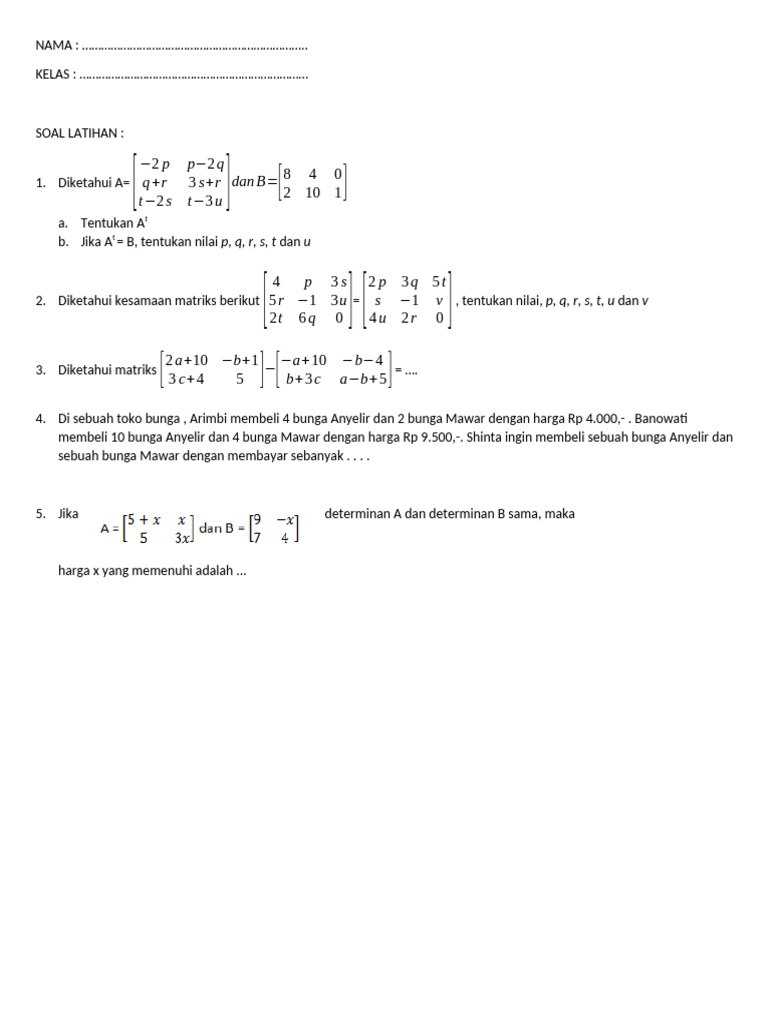 SOAL LATIHAN MATRIK 2 | PDF