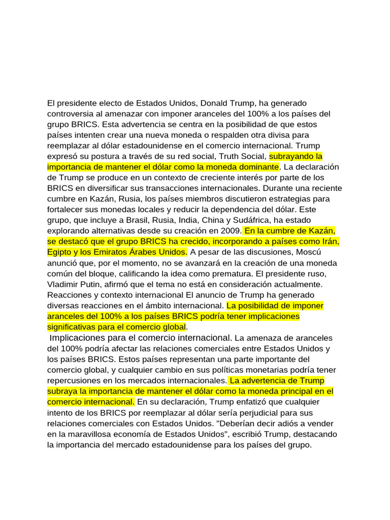 El Presidente Electo de Estados Unidos, Donald Trump | PDF | Donald Trump | Gobierno americano