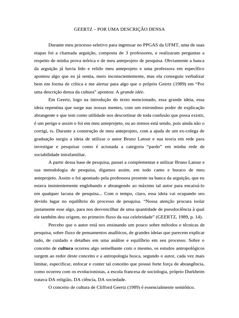 Descrição Densa em Geertz | PDF | Antropologia | Etnografia