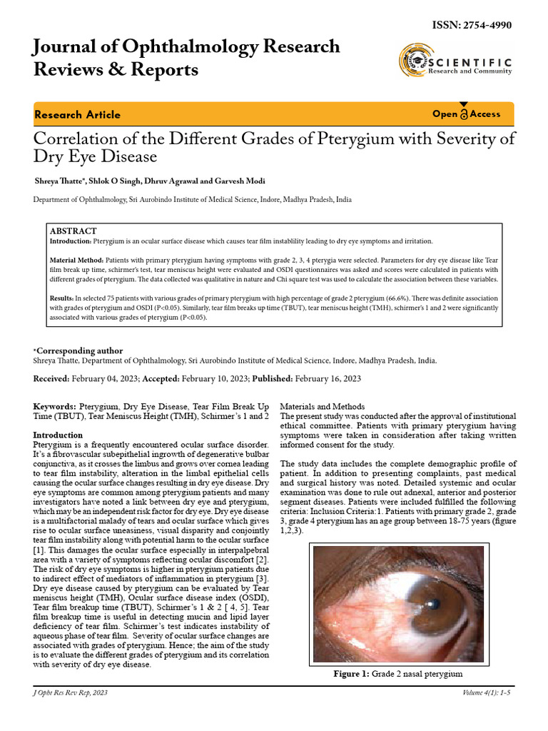Pterygium Grades and Dry Eye Severity | PDF | Medical Specialties ...