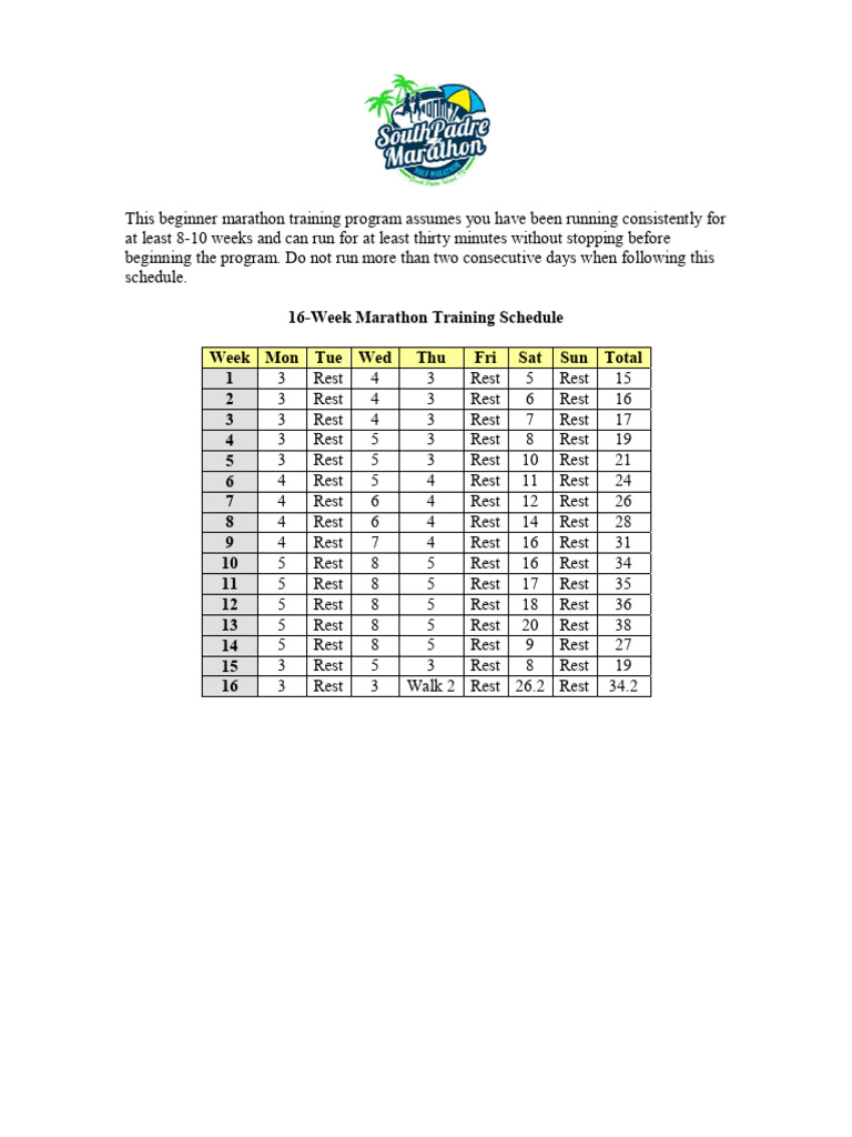 16 Week Marathon Training Plan | PDF