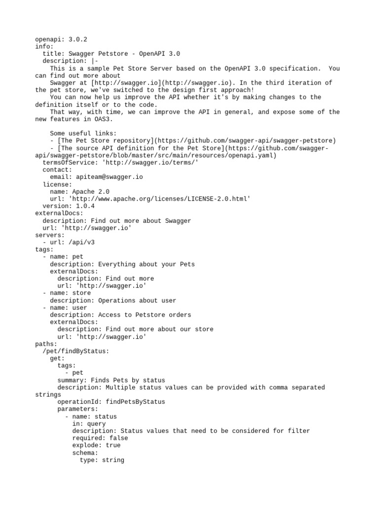 Swagger Petstore OpenAPI 3.0 Overview | PDF | Xml Schema | Xml