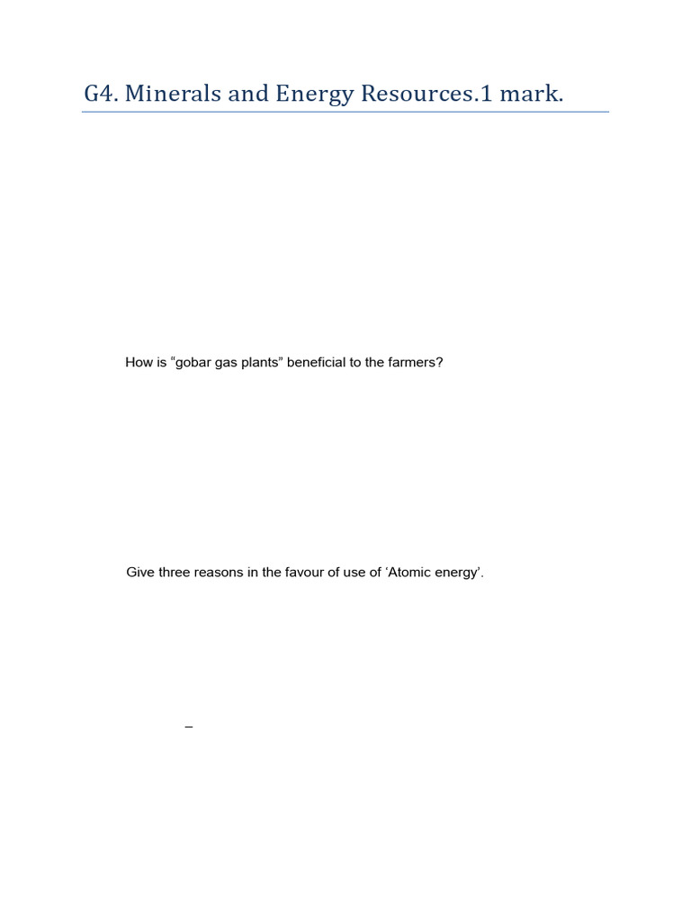 G4 Minerals and energy resources. Questions. | PDF