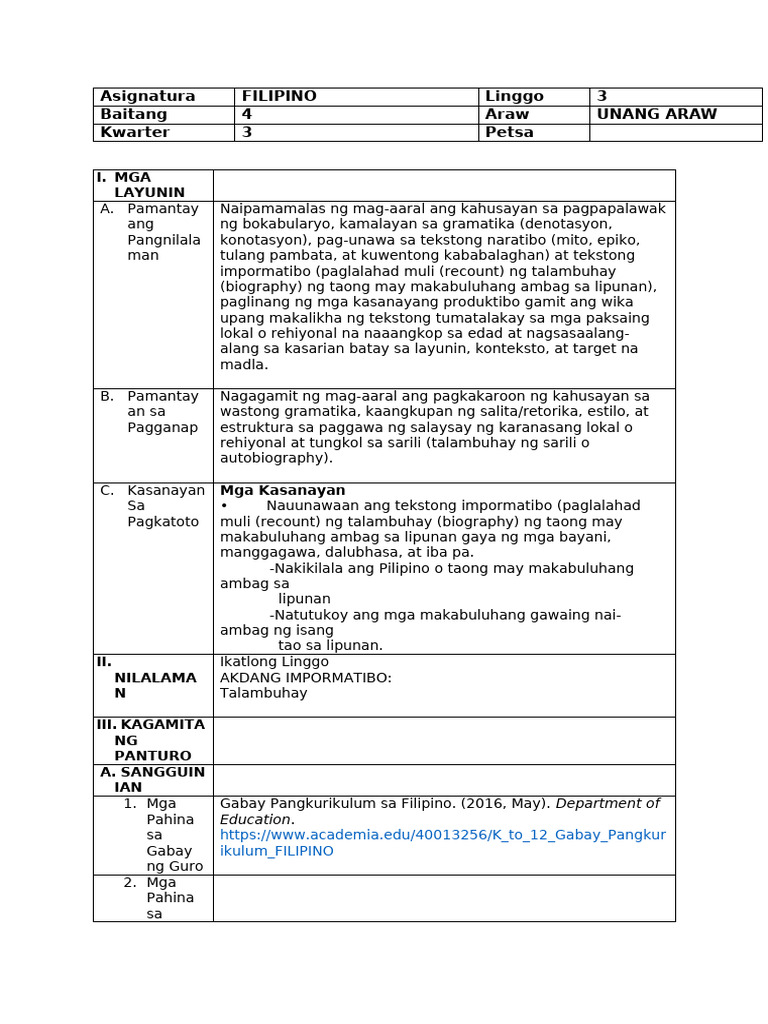 Banghay Aralin Fil4 Q3 Wk3 | PDF