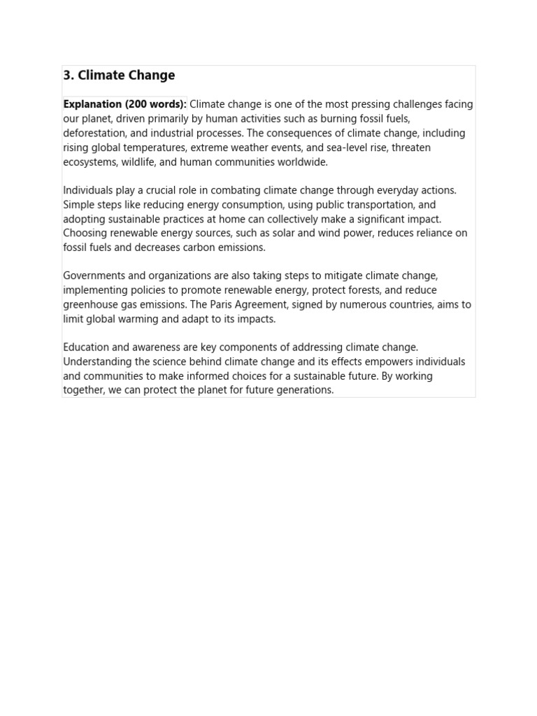 Climate Change: Explanation (200 Words) | PDF