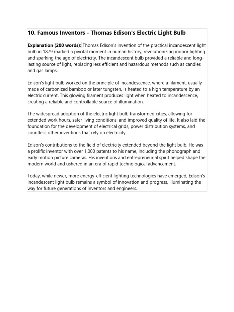 Edison's Impact: The Electric Light Bulb | PDF
