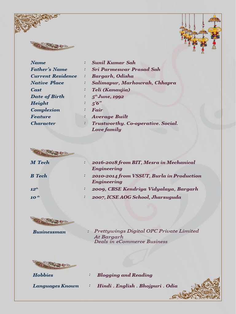Sunil Kumar Sah Biodata | PDF