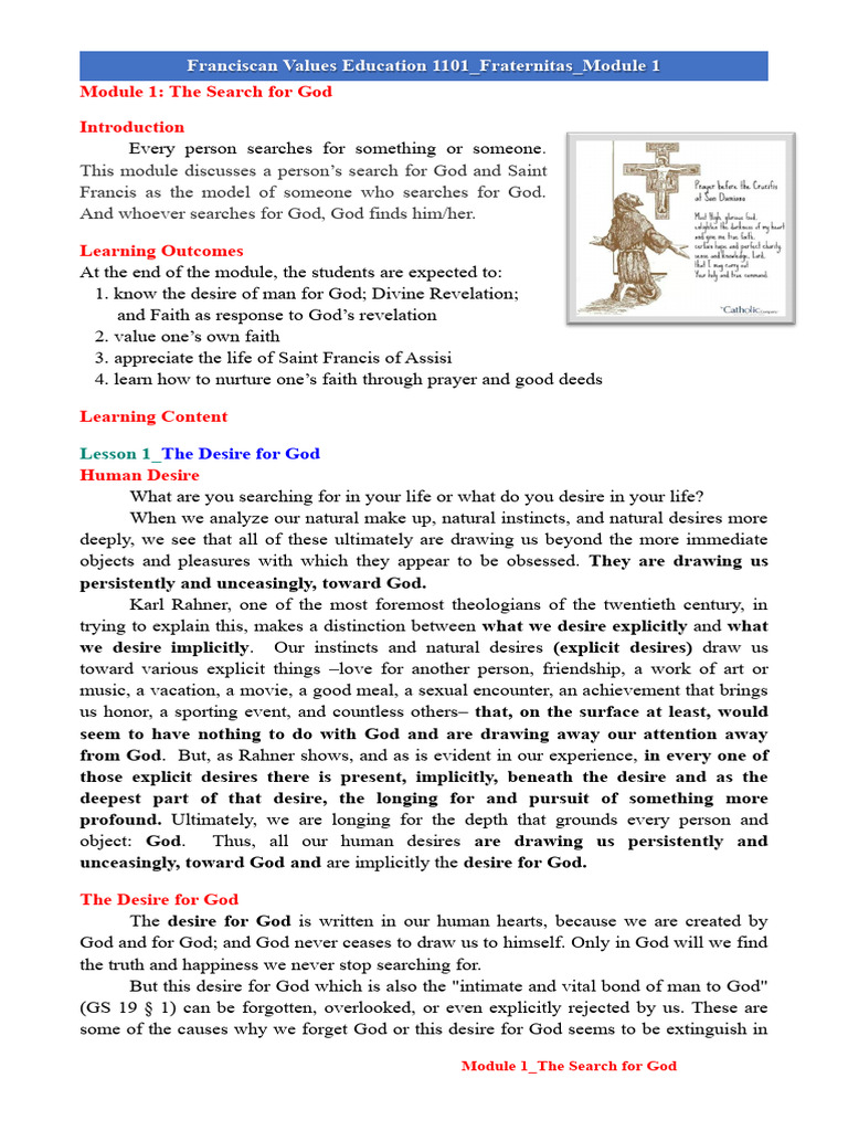 FVE 1101 Module 1 Lessons 1 2 3 | PDF | Catholic Church | Revelation