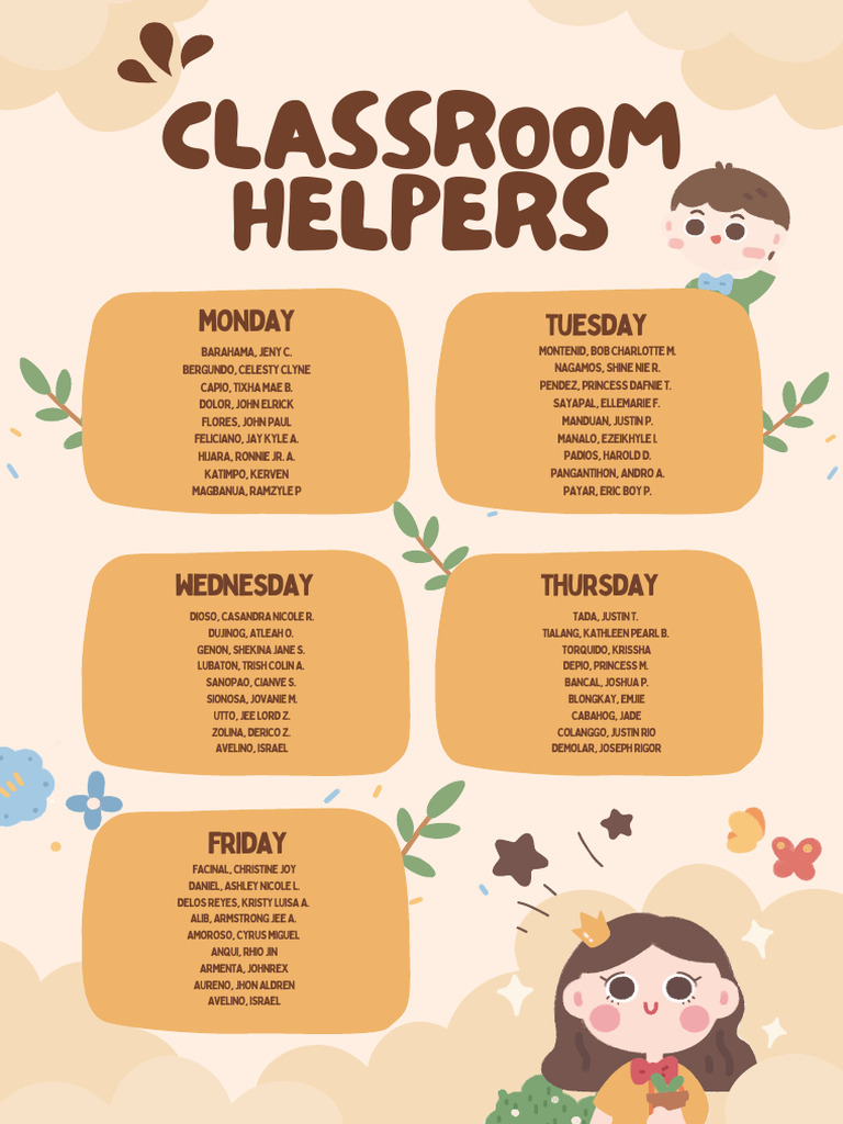 Yellow Fun Illustration Classroom Helpers Poster | PDF
