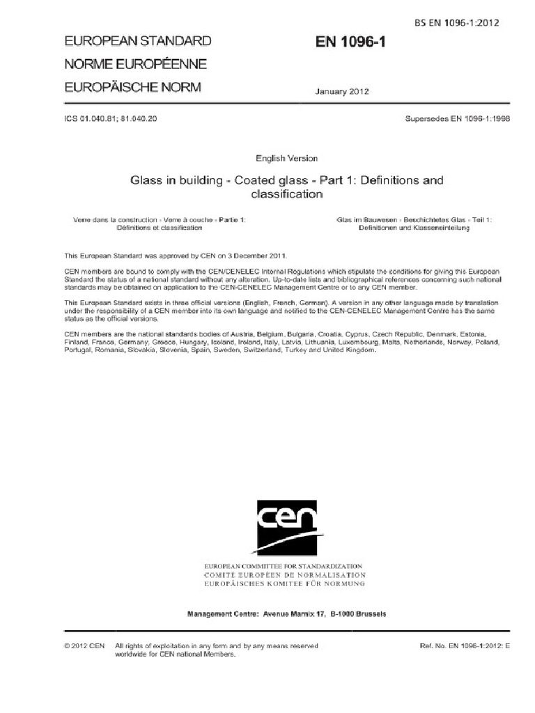 BS en 1096-1-2012 | PDF