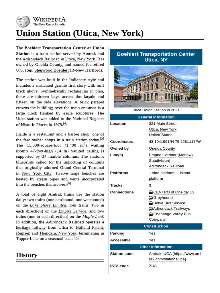 Union Station (Utica, New York) | PDF | Rail Transport