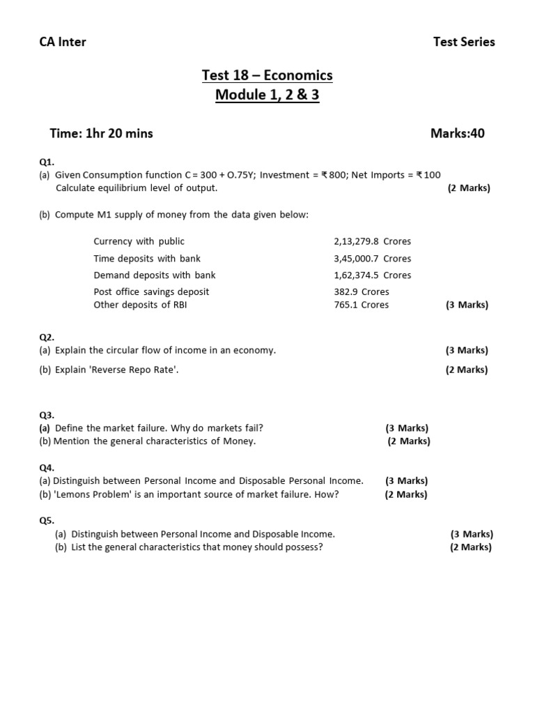 Test 18 - Economics (Module 1,2 & 3) CA Inter | PDF | Income | Economies