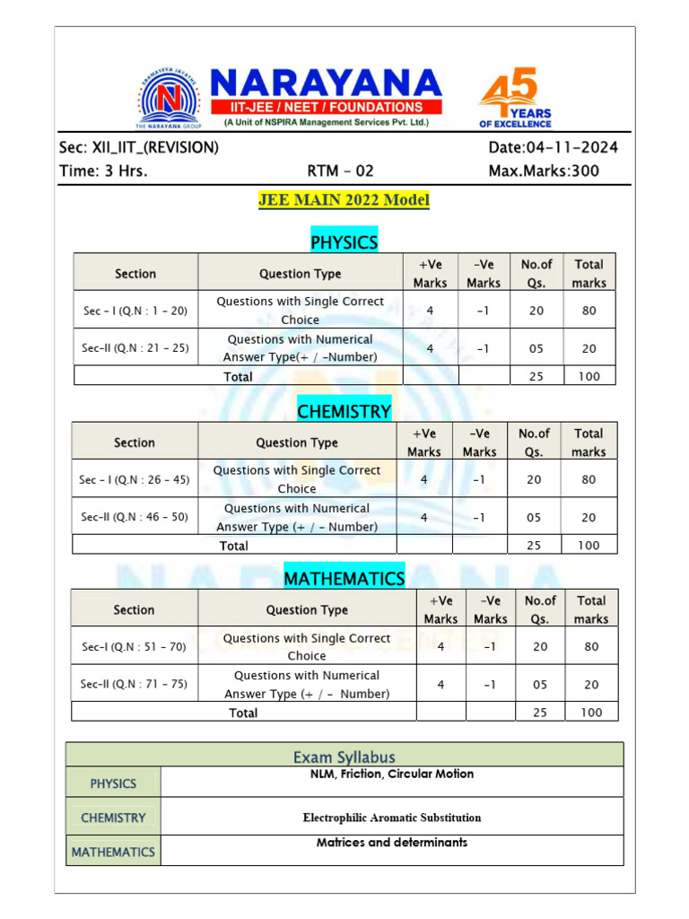 RTM 2 Xii Stu 04 11 2024 Ques. | PDF | Force | Acceleration