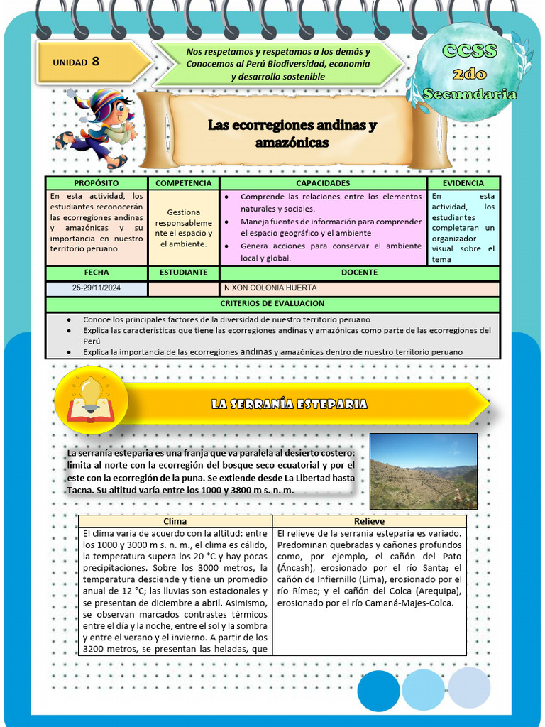 FICHA DE ACTIVIDAD 2 CCSS 2°-SEMANA 2 UNIDAD 8 | PDF | Clima | Andes
