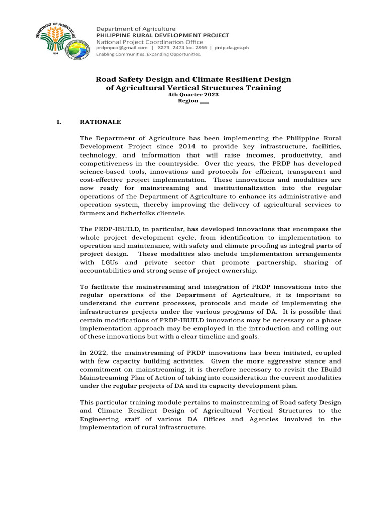 Road Safety Design and Climate Resilient Design of Agricultural ...