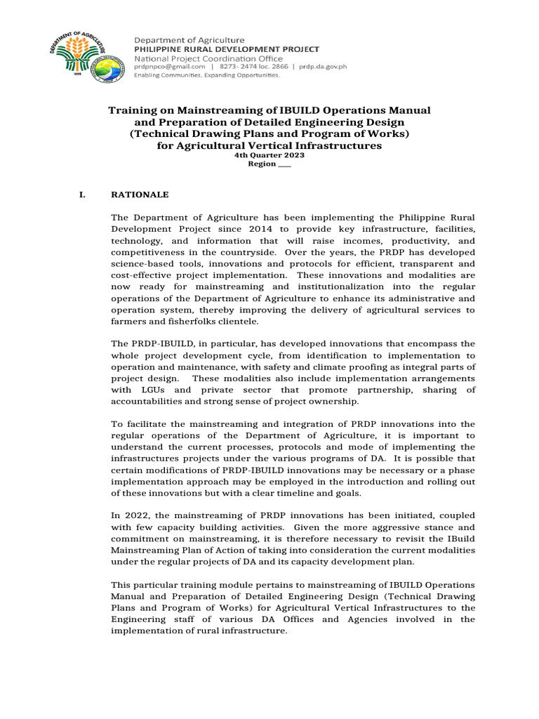 Mainstreaming of IBUILD OM & Preparation of DED Training Module ...