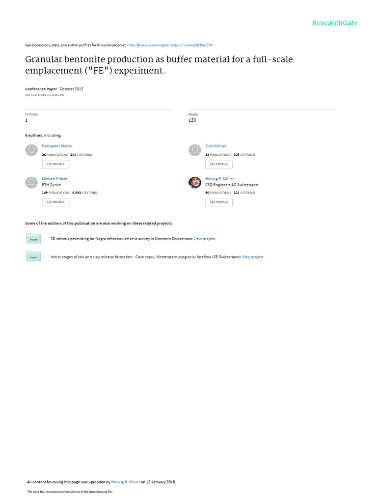 Granular Bentonite Production As Buffer Material For A Full Scale Pdf