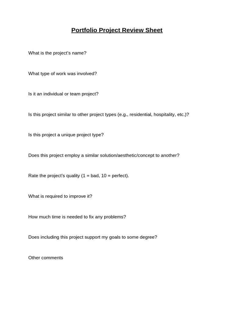 Portfolio Project Review Sheet | PDF