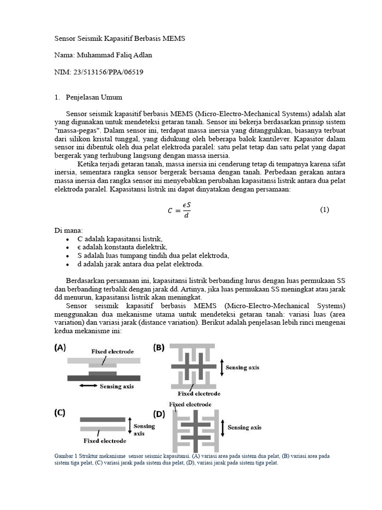 Sensor Seismik Kapasitif MEMS: Prinsip & Mekanisme | PDF